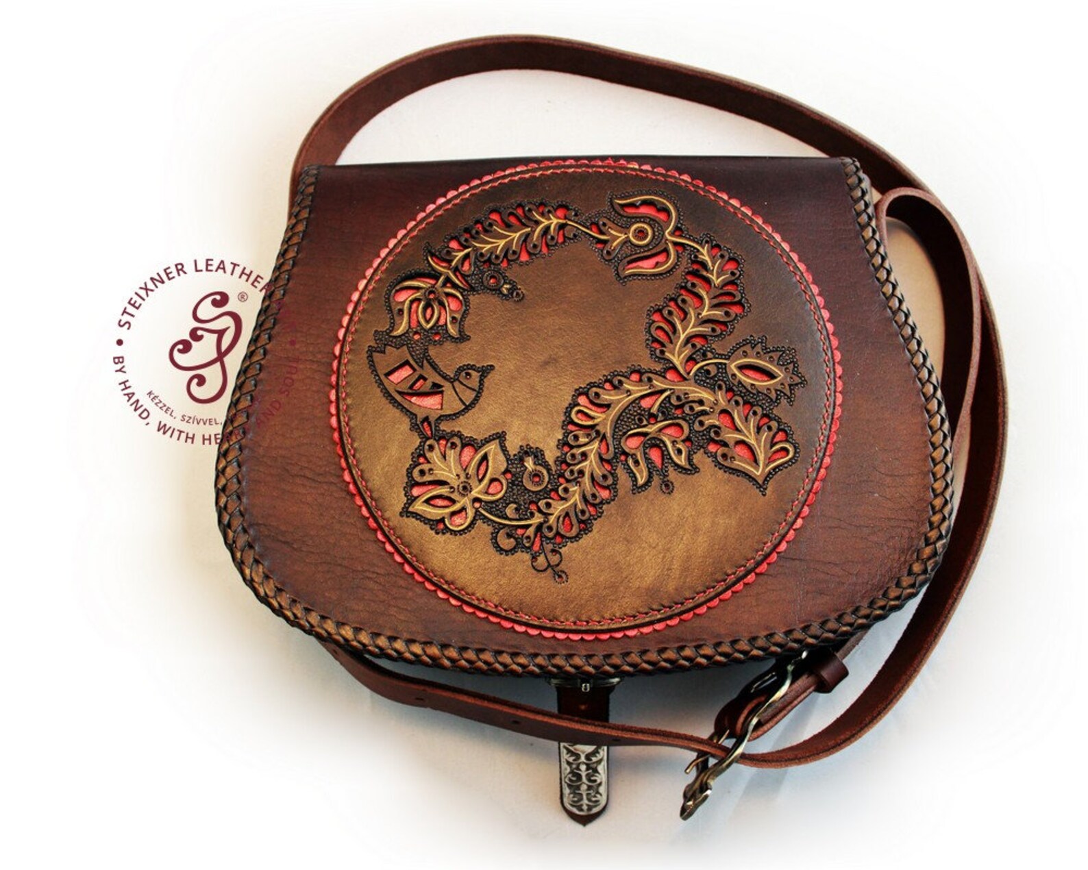 Designer Messenger Bag, Big Tooled Leather Purse, Hungarian Folk Tale ...