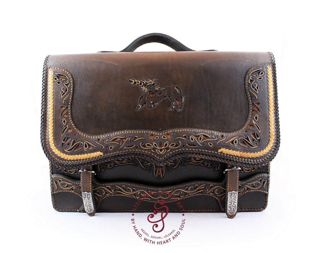 Leather Messenger Bag With Deer, Mens Lather Messenger Bag, Briefcase ...