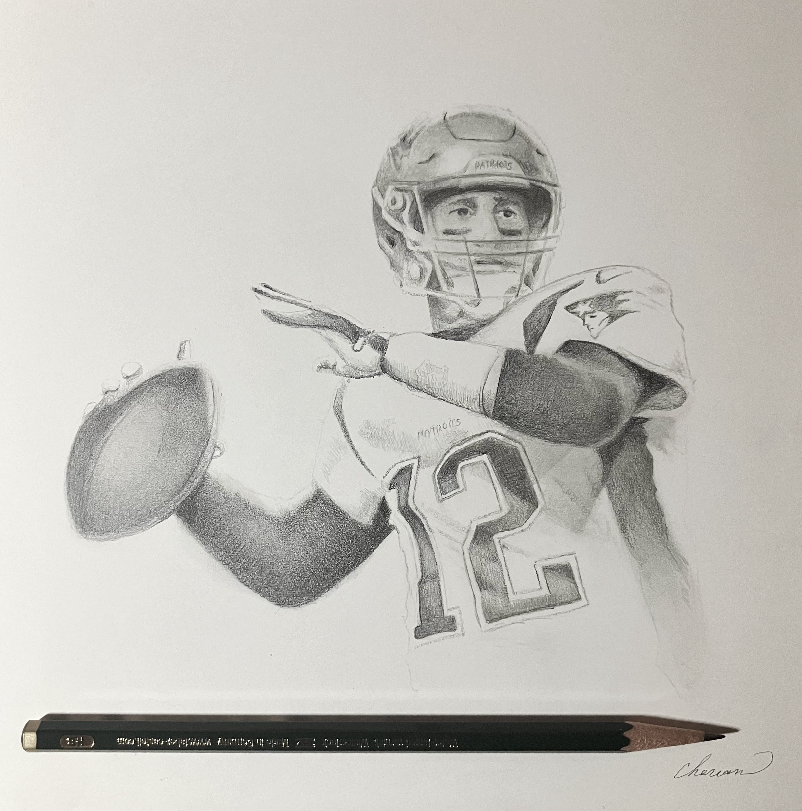 Tom Brady Patriots Pencil Drawing: Handmade Sports Art (8x8) - Etsy