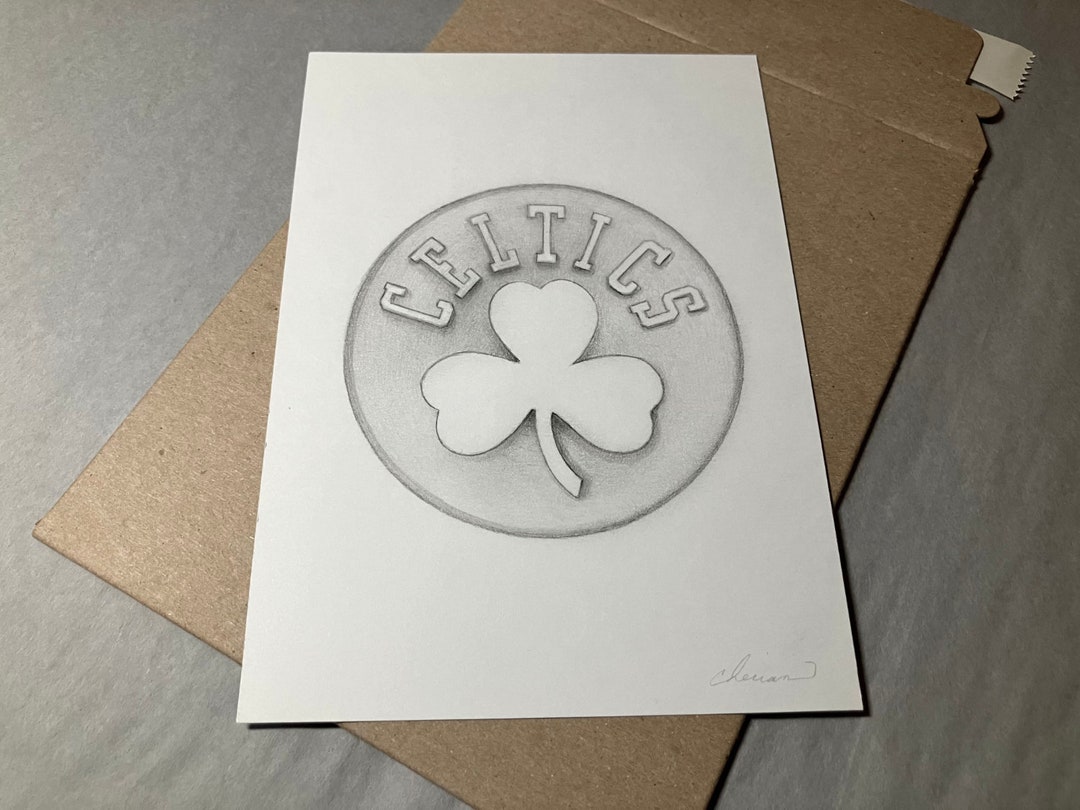 Boston Celtics Logo Original Pencil Drawing 5x7 Boston Celtics/ Wall ...