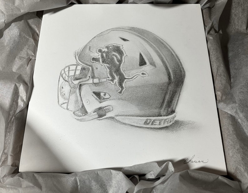 Original Pencil Drawing - Detroit Lions Helmet - Detroit Lions Theme ...