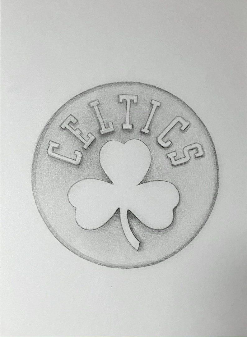 Boston Celtics Logo Original Pencil Drawing 5x7 Boston Celtics/ Wall ...