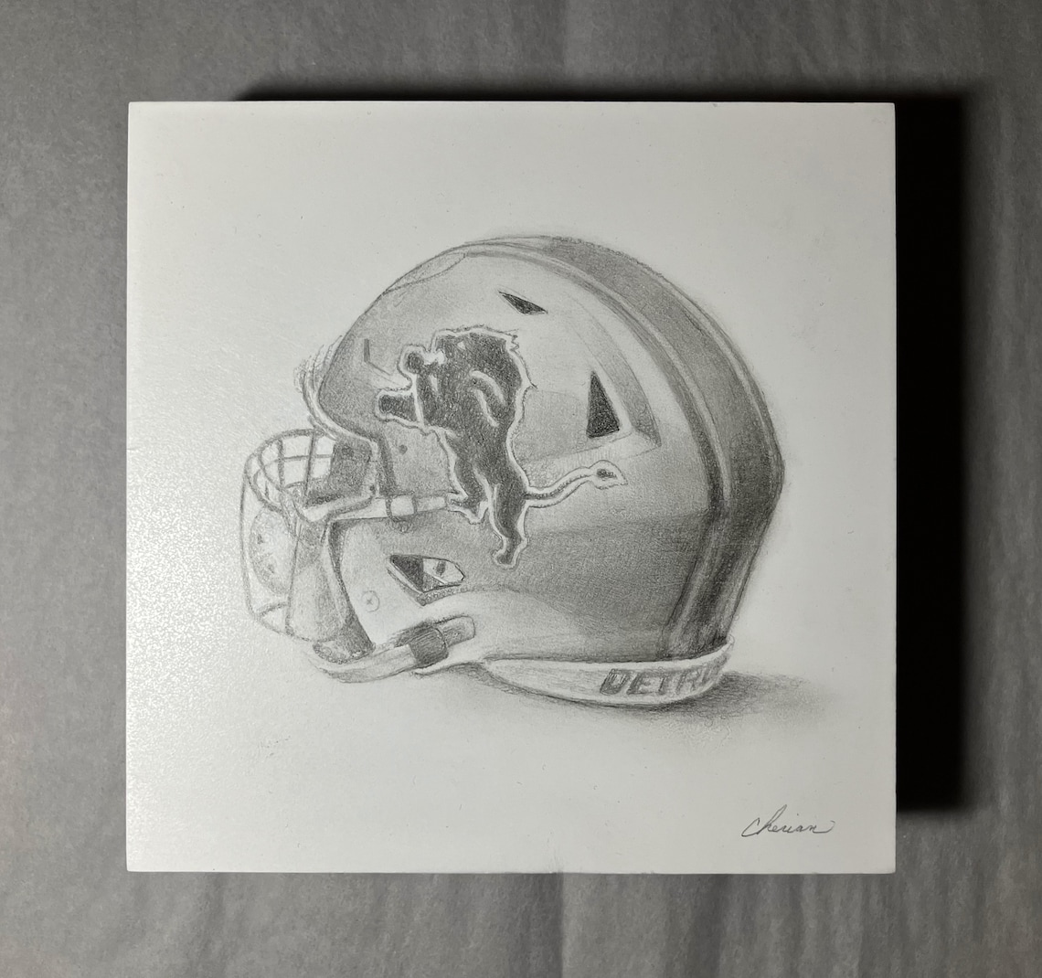 Original Pencil Drawing Detroit Lions Helmet Detroit Lions Theme 4x6 ...