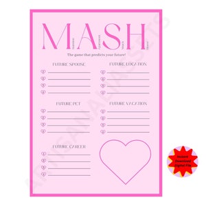 MASH Heart Themed Game Printout - Etsy