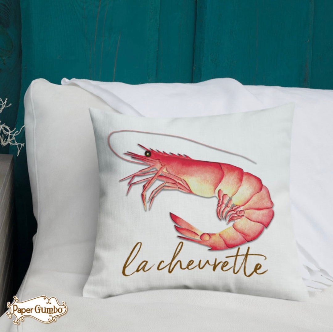 Shrimp Coastal Pillow: Linen-feel Nautical Decor - Etsy