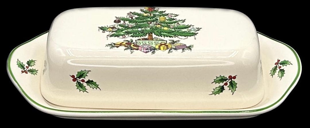 Spode Christmas Tree Butter Dish 1/4 Lb Covered England VTG - Etsy