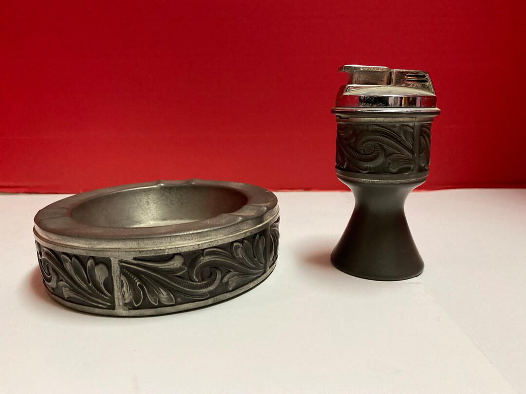 Pewter Ashtray and Lighter Set - Etsy