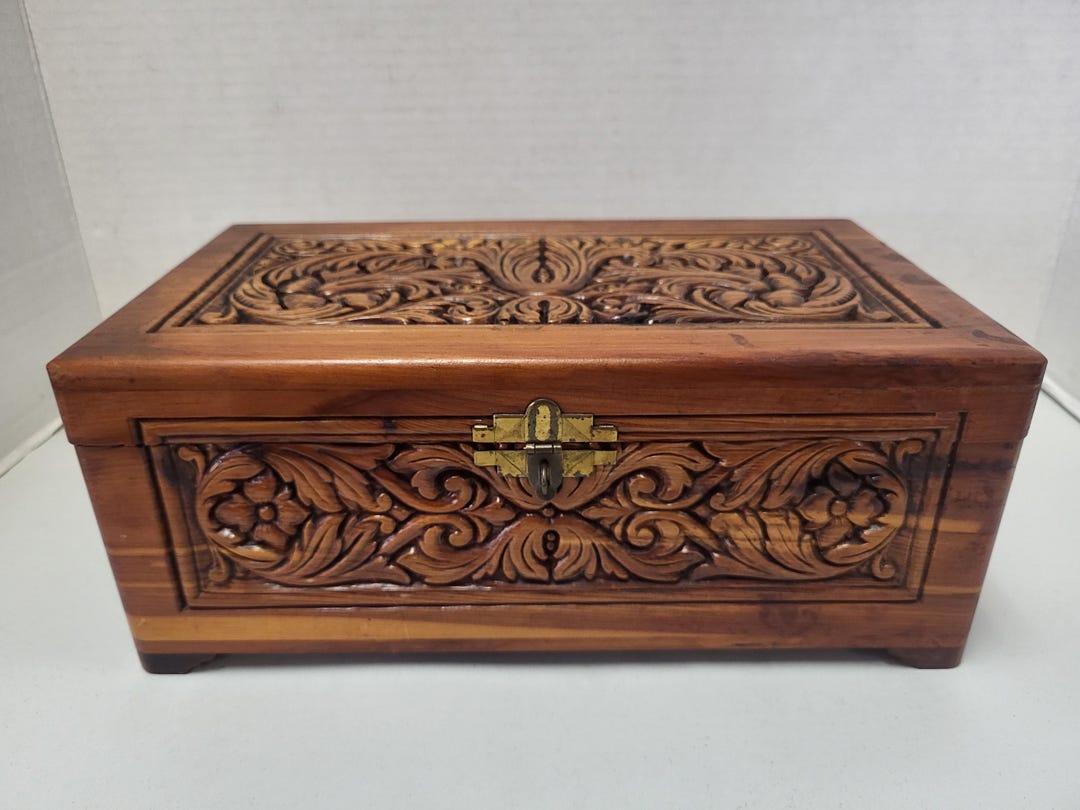 Carved Cedar Wood Box - Etsy