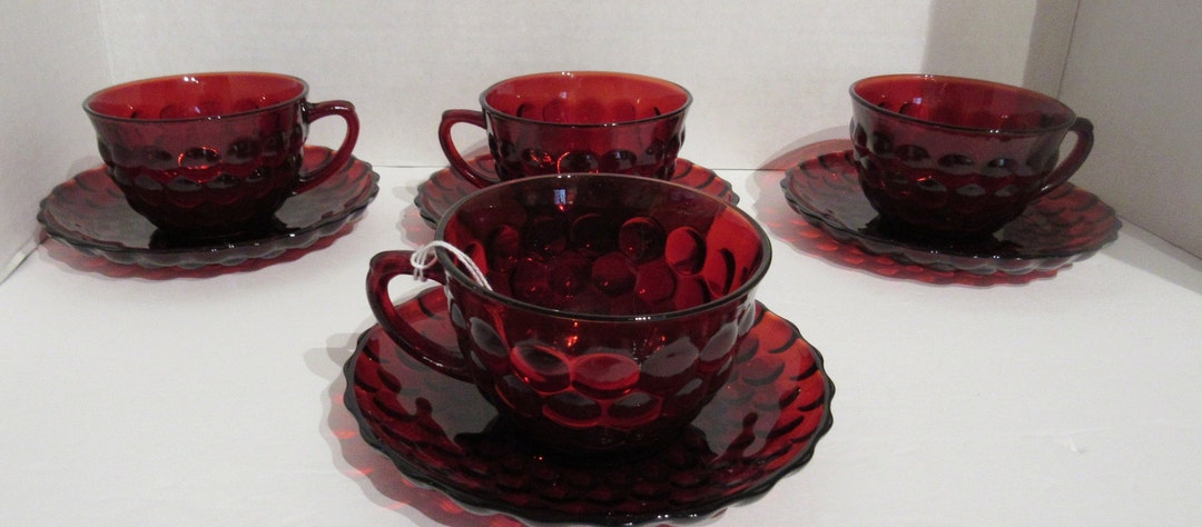 Fire King Ruby Bubble Cups and Saucers - Etsy