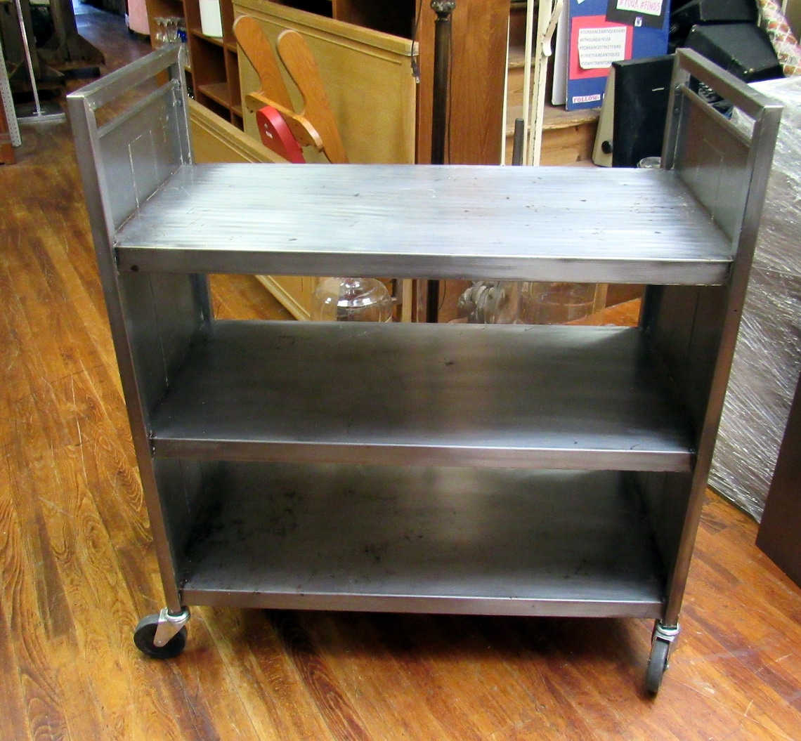 Industrial Rolling Cart Brushed Steel - Etsy