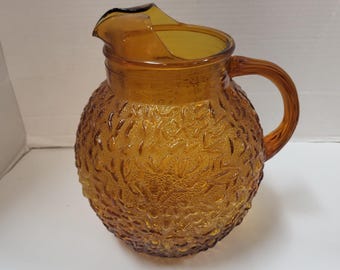 Vintage Anchor Hocking Amber Glass Pitcher - Etsy