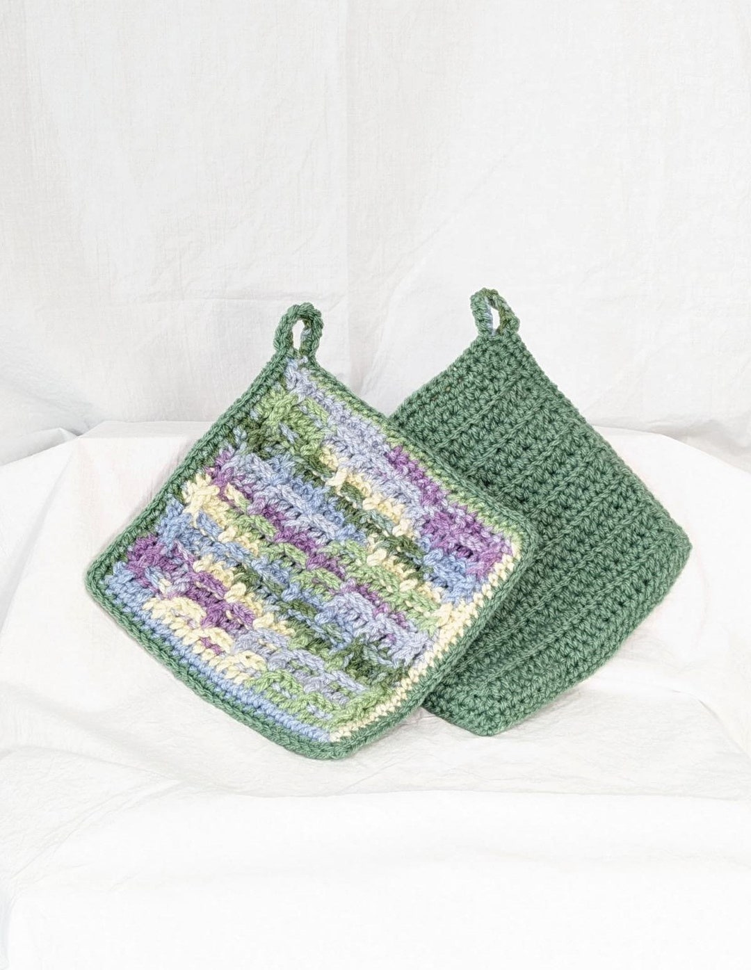 Crocheted Waffle Stitch Double Sided Pot Holders Set of 2 - Etsy