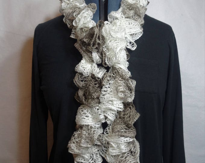 Beige and Cream Crochet Ruffle Scarf - Etsy