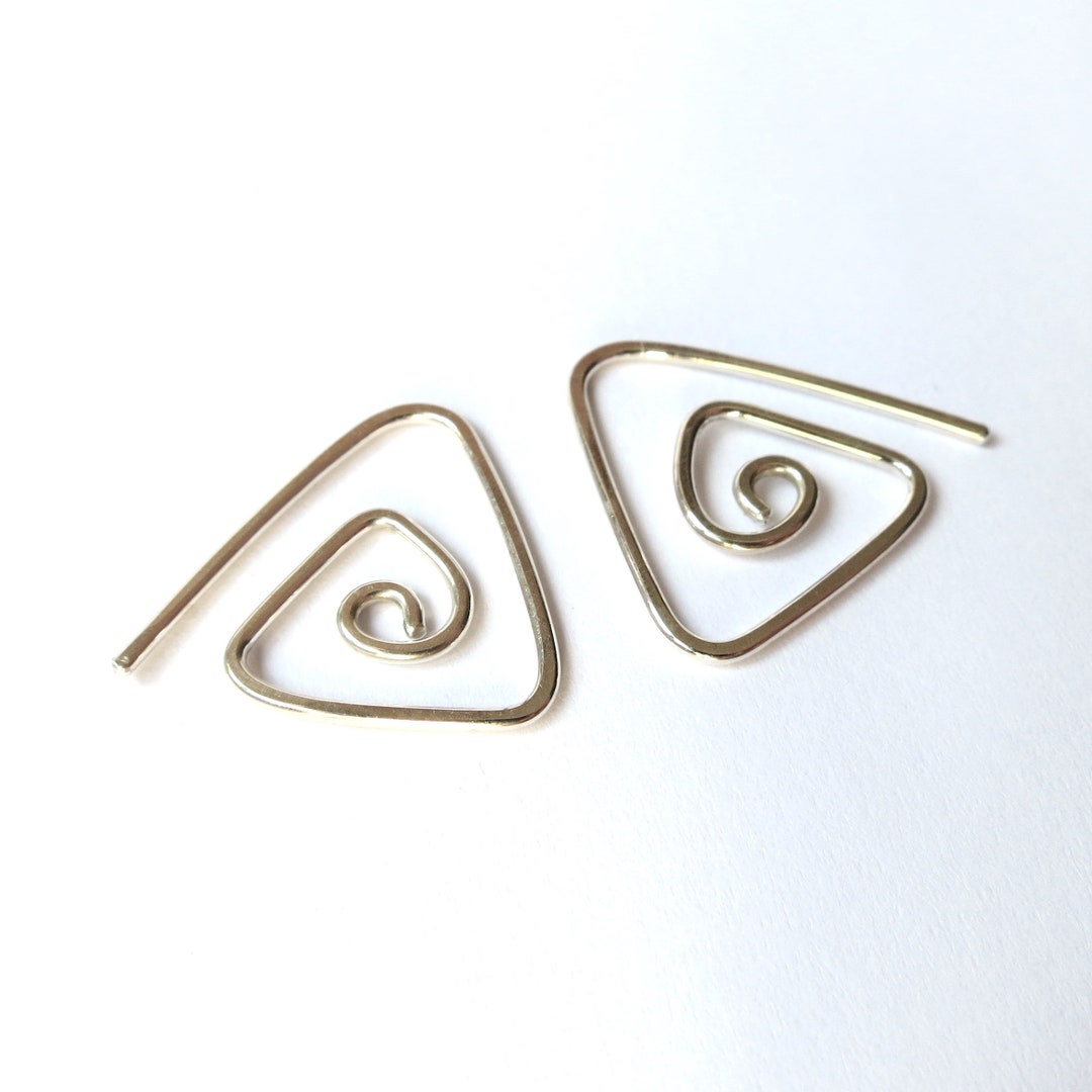 Triangle Hoop Earrings - Sterling Silver Spiral Earrings - Pair ...