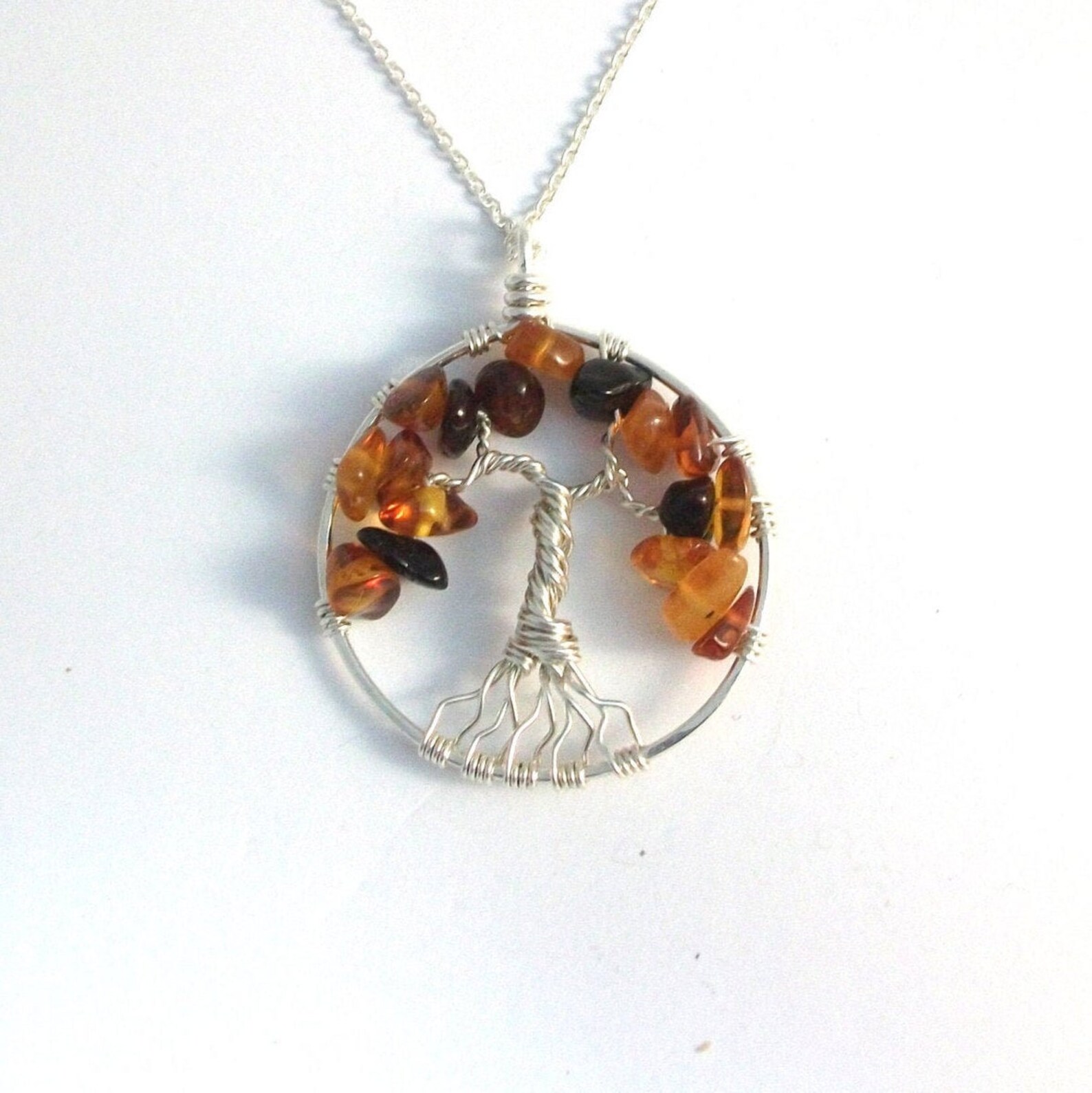 Baltic Amber and Sterling Silver Tree of Life Necklace - Etsy UK