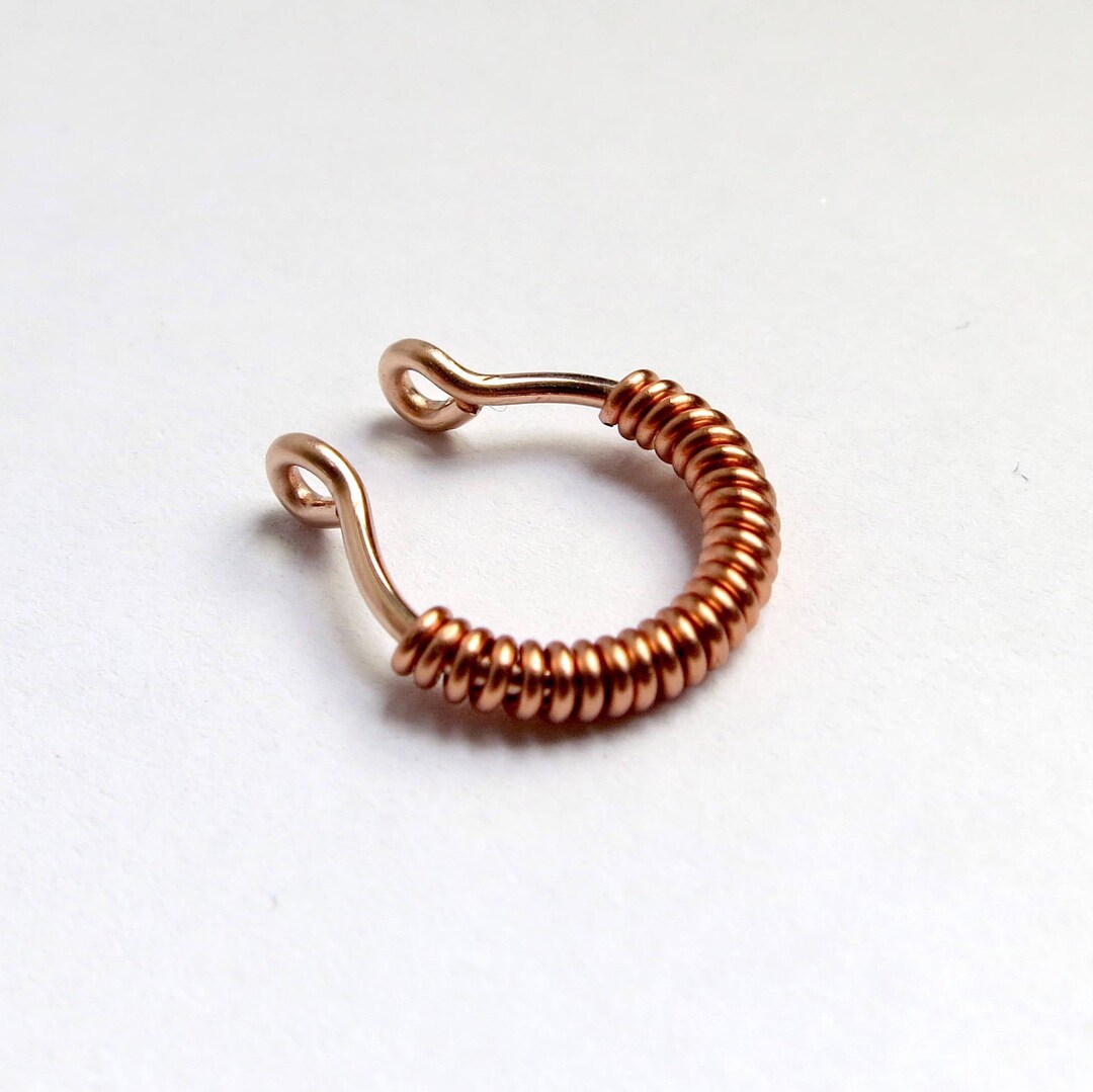 No-piercing Septum Ring - Gold or Silver Wire Wrapped Faux Piercing - Etsy