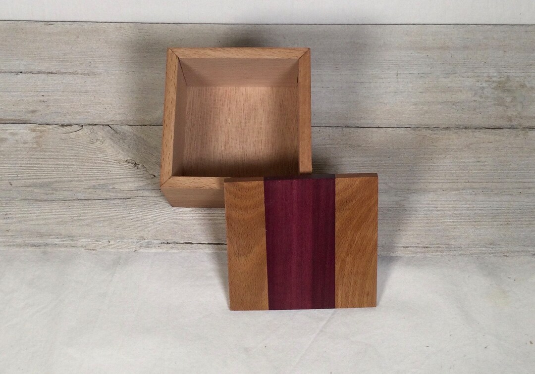 Hand Made, Small, Square Wooden Oak Trinket Box With Inlay. Plain ...