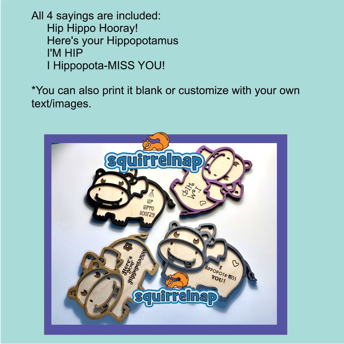 Hippopotamus Svg File, Multi Layered Ornament, DIY Gift Tag, Friendship ...