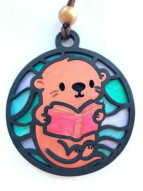 Cute Otter Reading Book Digital SVG Laser File, Book Club Logo Ornament ...