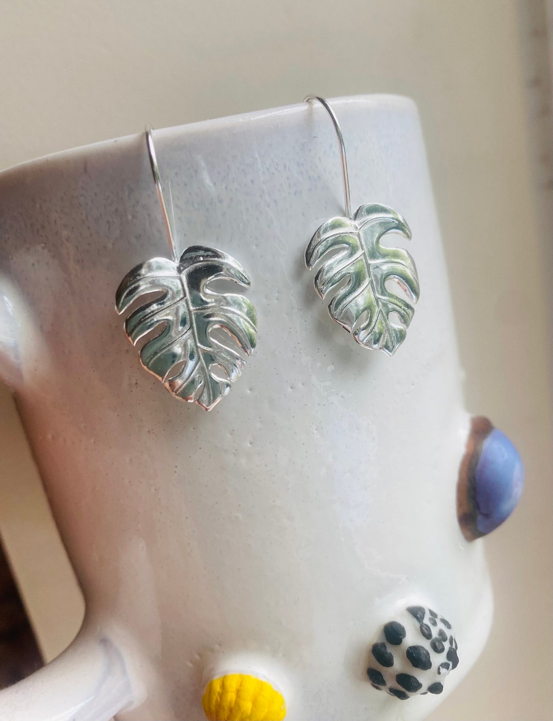 Silver Monstera Leaf Drop Earrings - Etsy