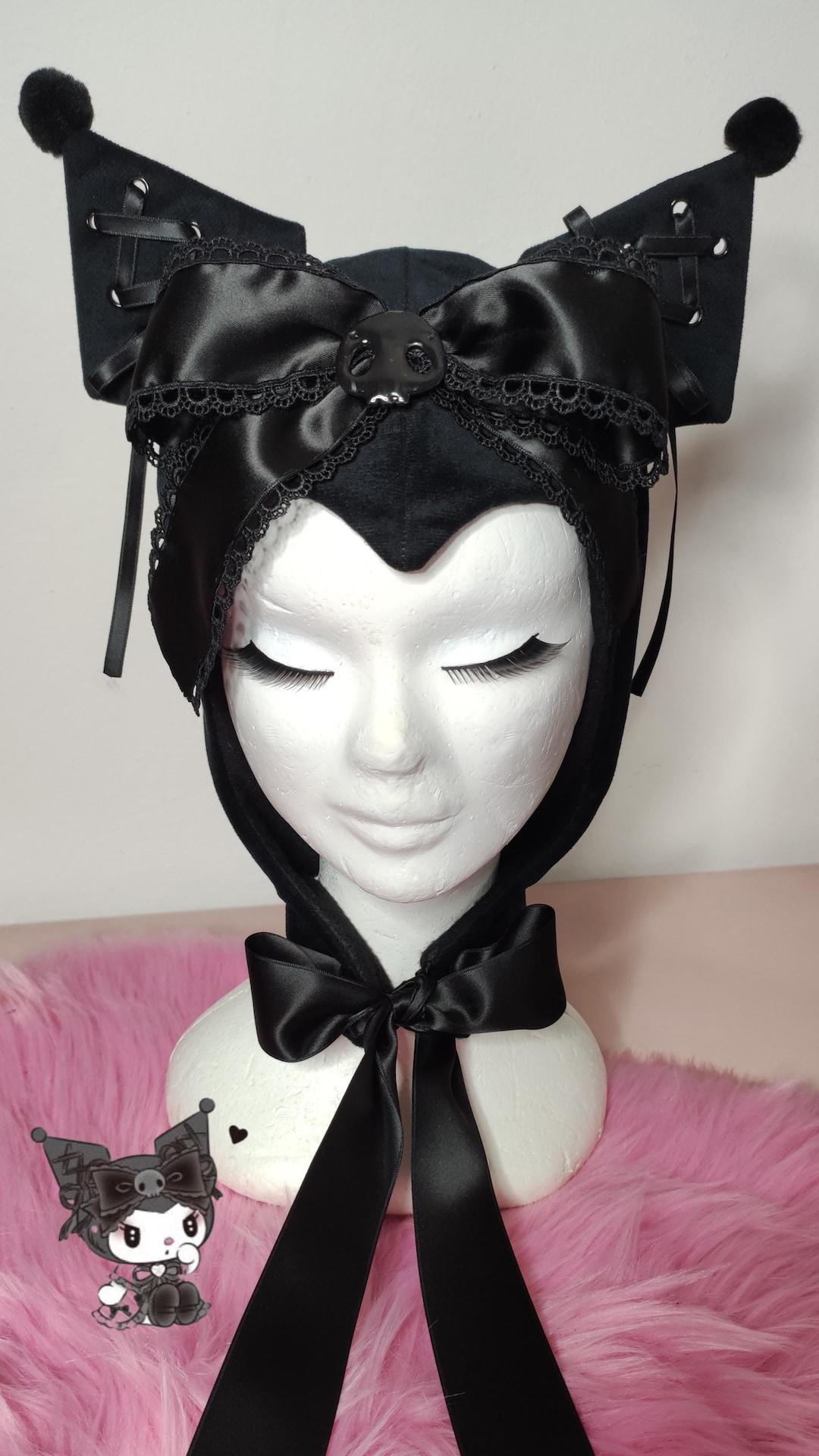 Kuromi Vintage Goth Style Velvet Cat-bat Black Bonnet Cosplay Lolita - Etsy