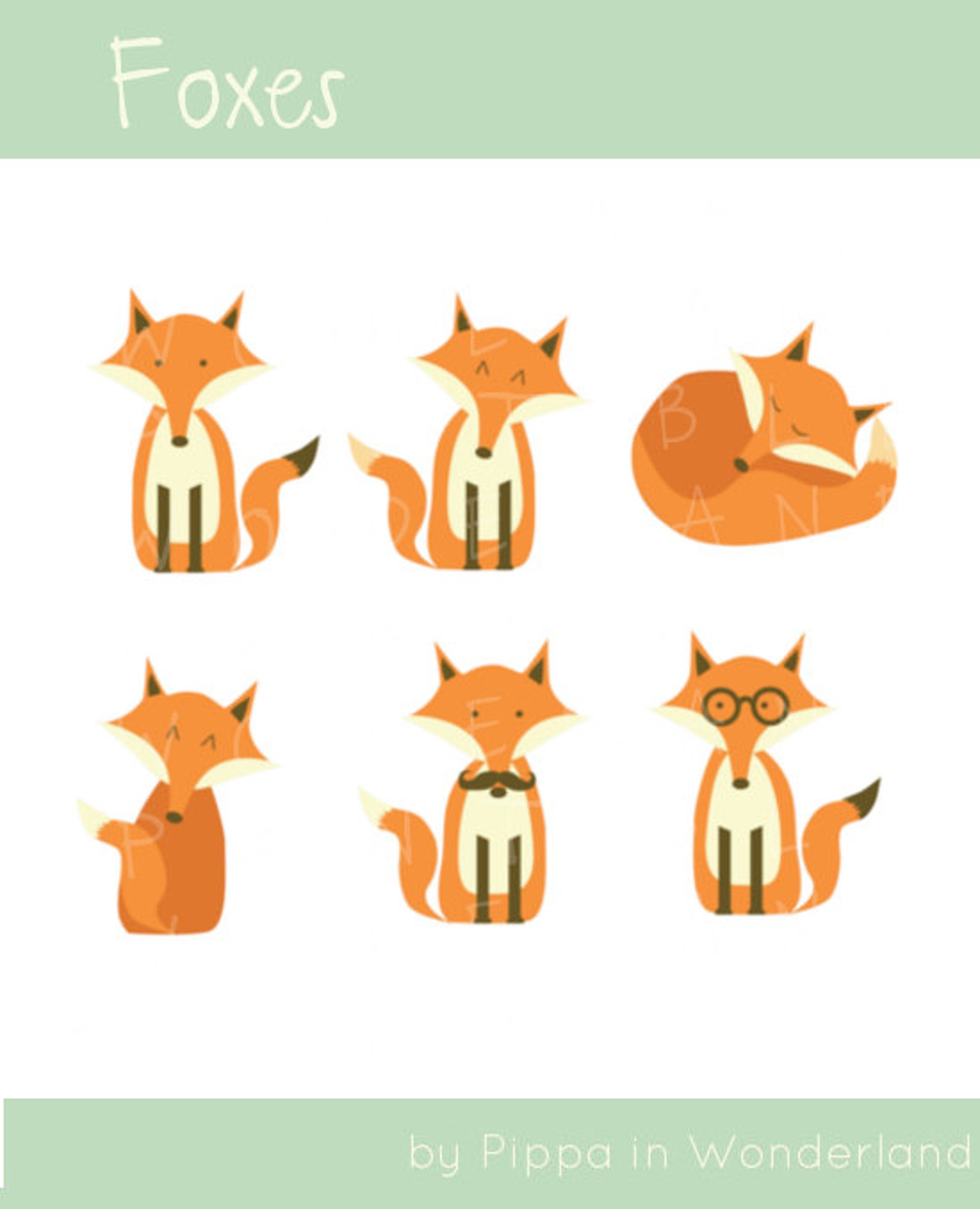 Fox Clip Art 6 Images of Foxes 300 Dpi .png Files Cute Hipster Foxes - Etsy