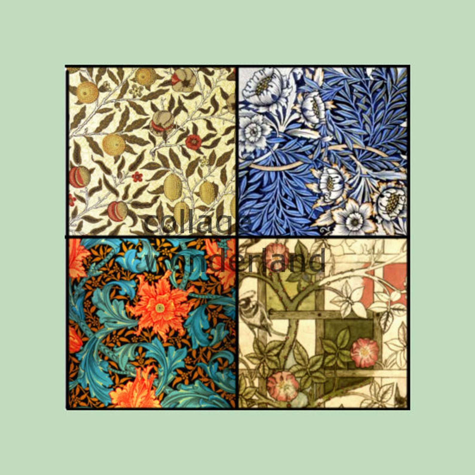 William Morris Collage Sheet 1 Inch Squares Floral Pattern Digital ...
