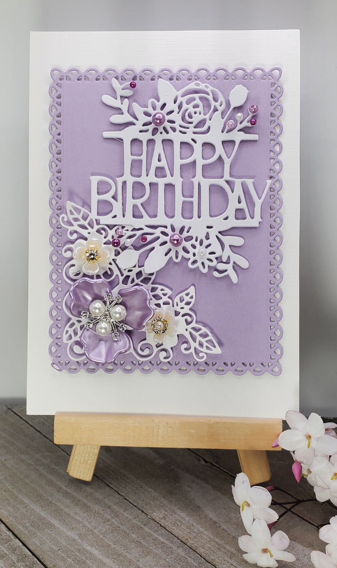 3D Happy Birthday Card Die Cut Birthday Card Imitation Pearl Rhinestone ...