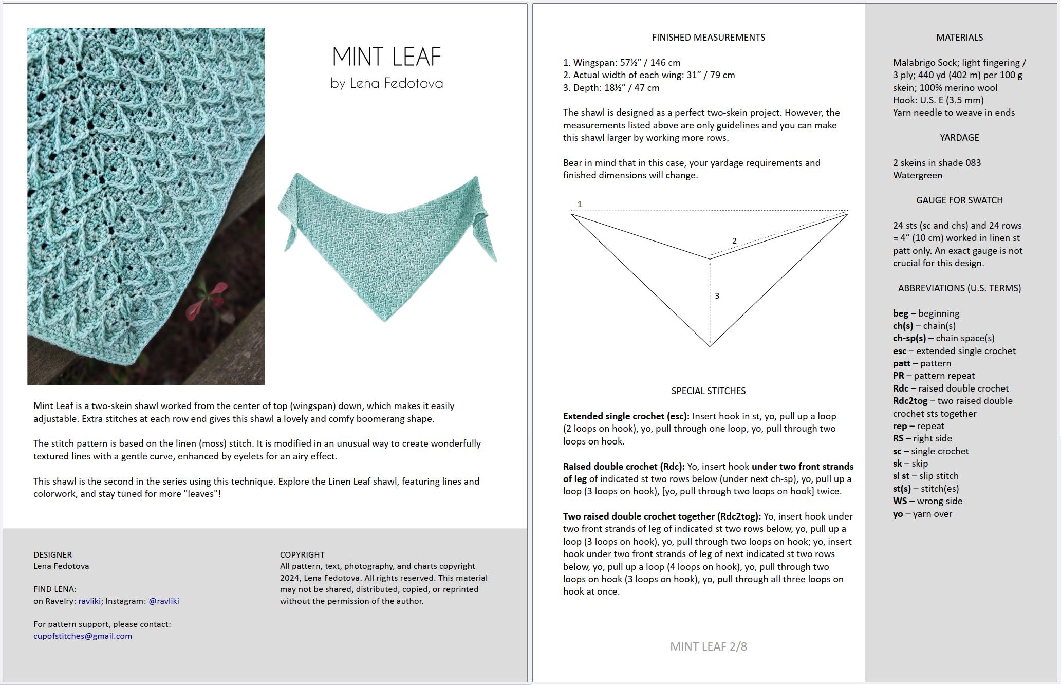Mint Leaf Crochet Shawl Pattern – Lightweight Linen Stitch (PDF Pattern ...