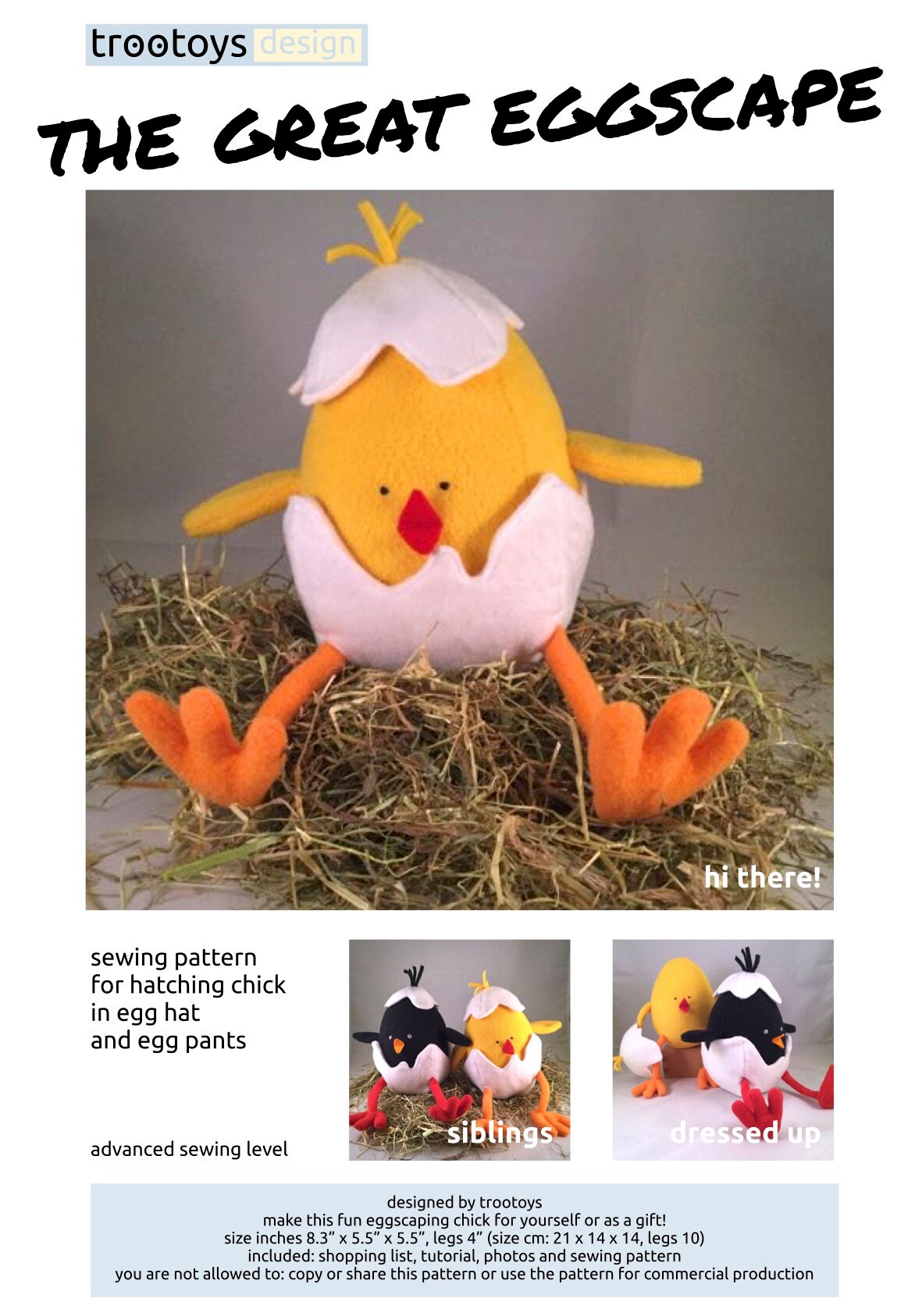 Sewing pattern hatching chick easter chick chick in egg | Etsy