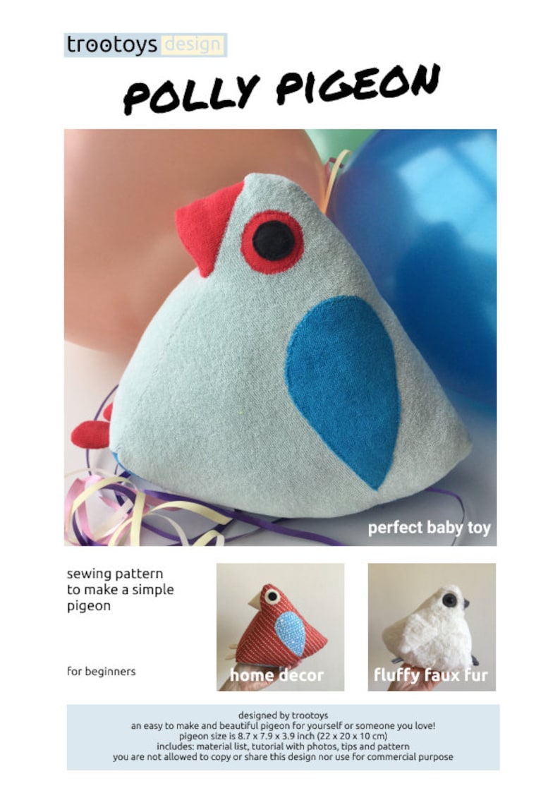 Pigeon Sewing Pattern, Pigeon Soft Toy, Bird Soft Toy - Etsy