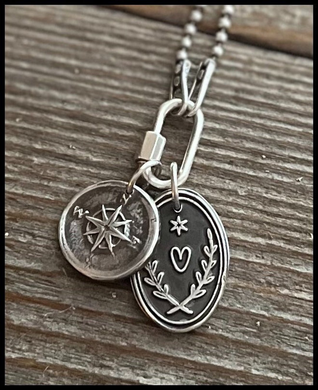 Compass Charm, Silver Compass Pendant, Wax Seal Jewelry - Etsy