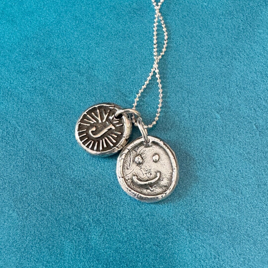Silver Smile Face Pendant, Be Happy Face, Wax Seal Jewelry - Etsy