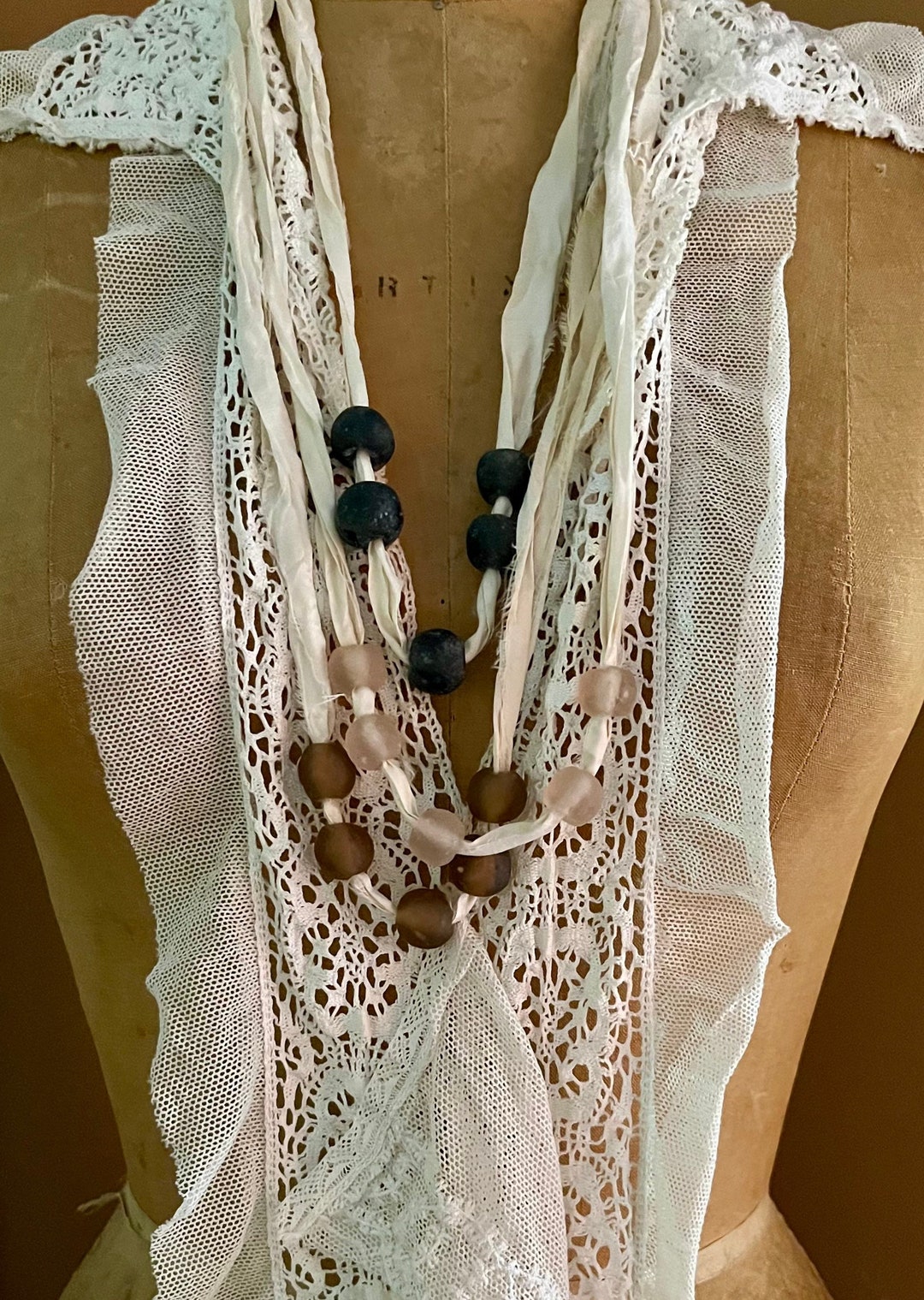 Silk Sari Ribbon Necklace, African Glass Bead Necklace - Etsy