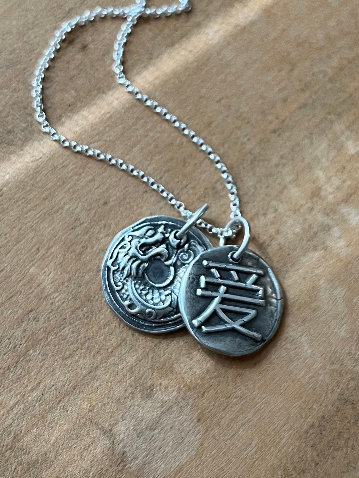 Hand-torched Fine Silver LOVE Pendant, Chinese Symbol Wax Seal Jewelry ...