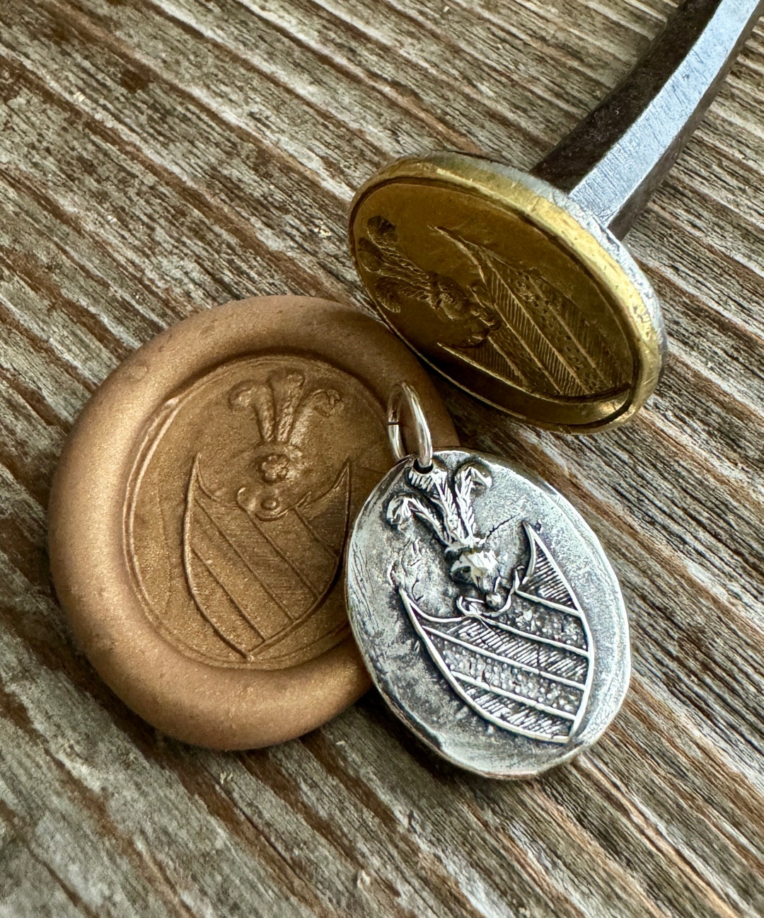 Silver Welsh Crest Pendant, Antique Wax Seal Jewelry Three Ostrich ...