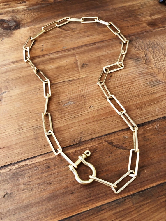 Rocker Jewelry Shackle Lock Link Necklace VINTAGE Raw Brass - Etsy UK