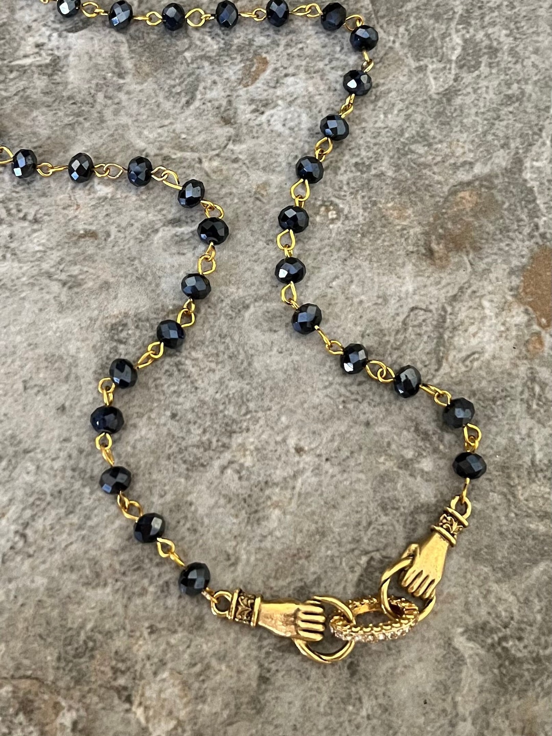 Black Silver Gold Hands, Together Necklace, Hold Onto Hope Necklace ...