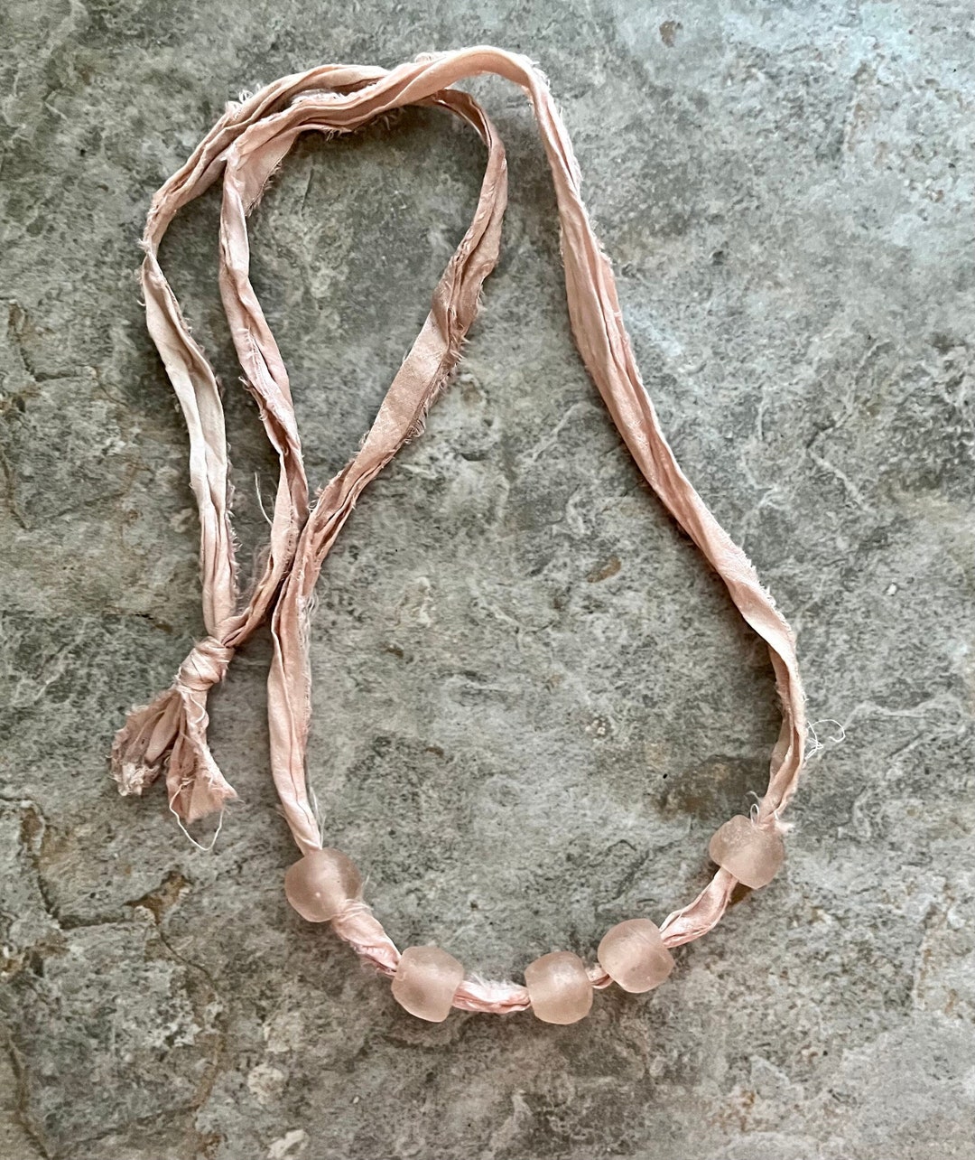 PINK Silk Sari Ribbon Necklace, African Glass Bead Necklace - Etsy
