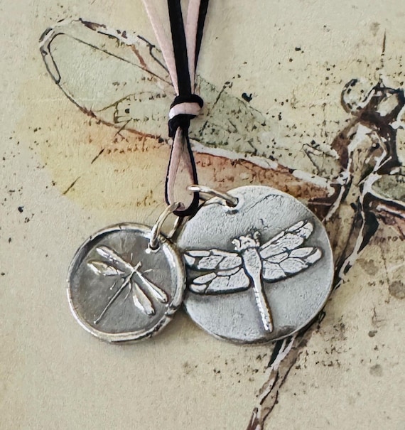 Silver Dragonfly Pendant Wax Seal Jewelry Dragonfly Jewelry Etsy