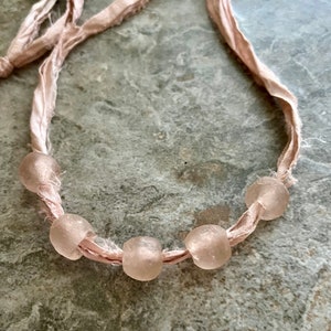 PINK Silk Sari Ribbon Necklace, African Glass Bead Necklace - Etsy