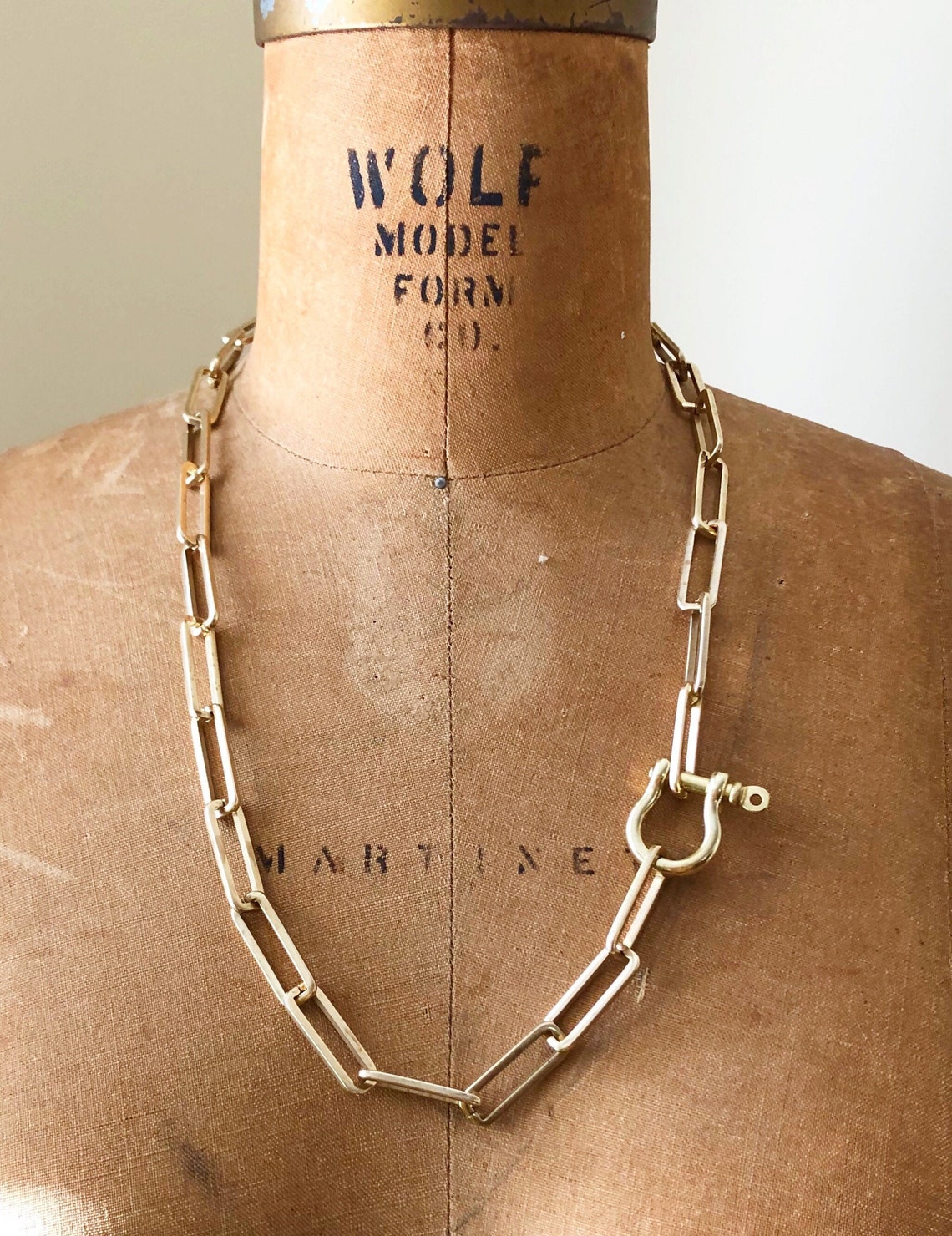 Rocker Jewelry Shackle Lock Link Necklace VINTAGE Raw Brass | Etsy