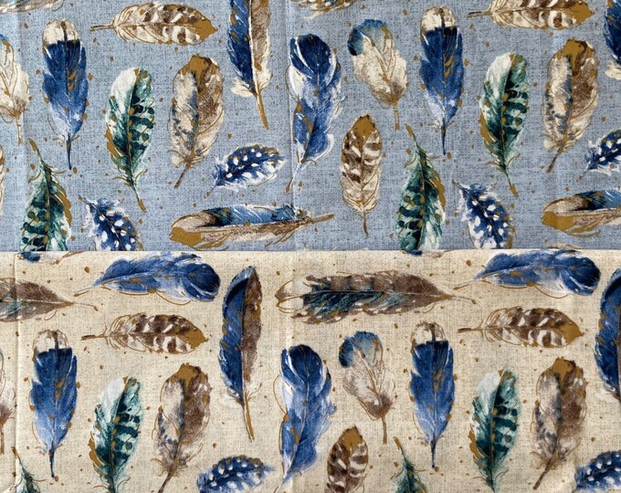 Blue or Tan Feathers Fabric, Majestic Birds Lisa Audit for David ...