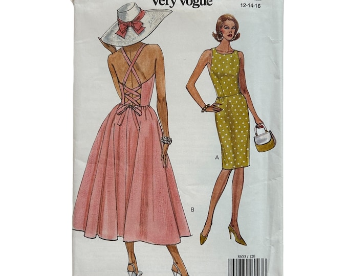 Women’s Fitted or Flared Dress Sewing Pattern, 1993 Vogue 8653, Size 12 ...