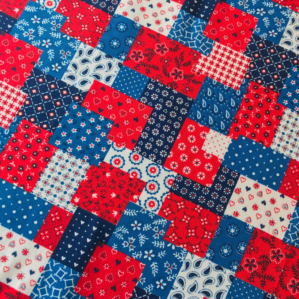 Vintage OOP Calico Patchwork Fabric Patriotic Red White - Etsy