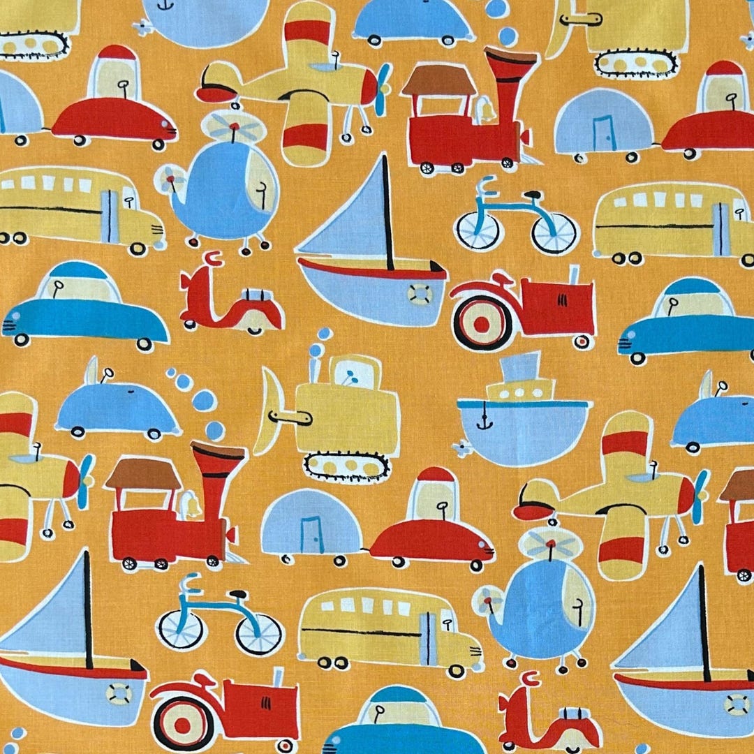 Vehicles Fabric, Cars Boats Planes Buses Helicopters Trains Bicycles ...