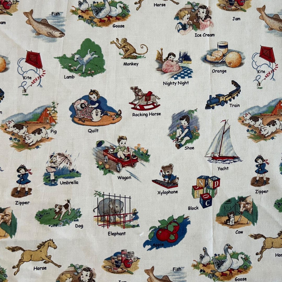 Vintage Abcs Fabric, Children’s Alphabet Fabric, 100% Cotton Quilting ...