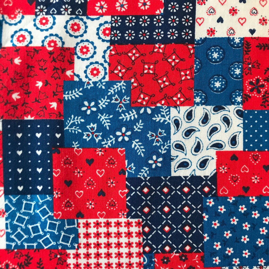 Vintage OOP Calico Patchwork Fabric Patriotic Red White - Etsy