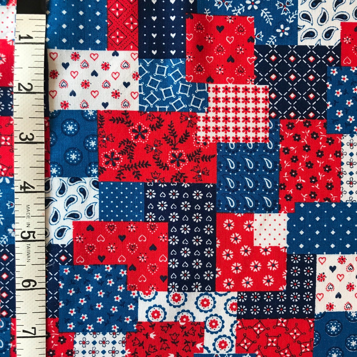Vintage OOP Calico Patchwork Fabric Patriotic Red White - Etsy