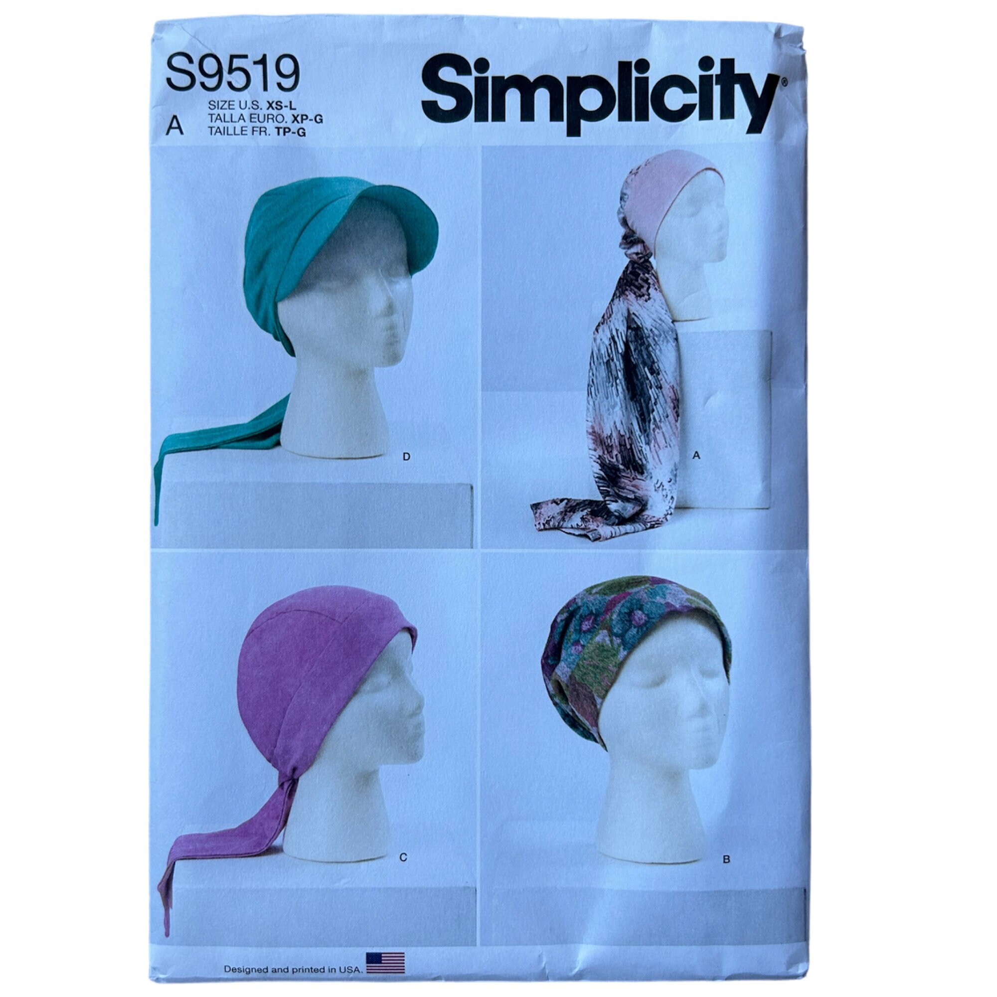 Women’s Hat or Head Wraps Sewing Pattern, Simplicity S9519, Womens Size ...